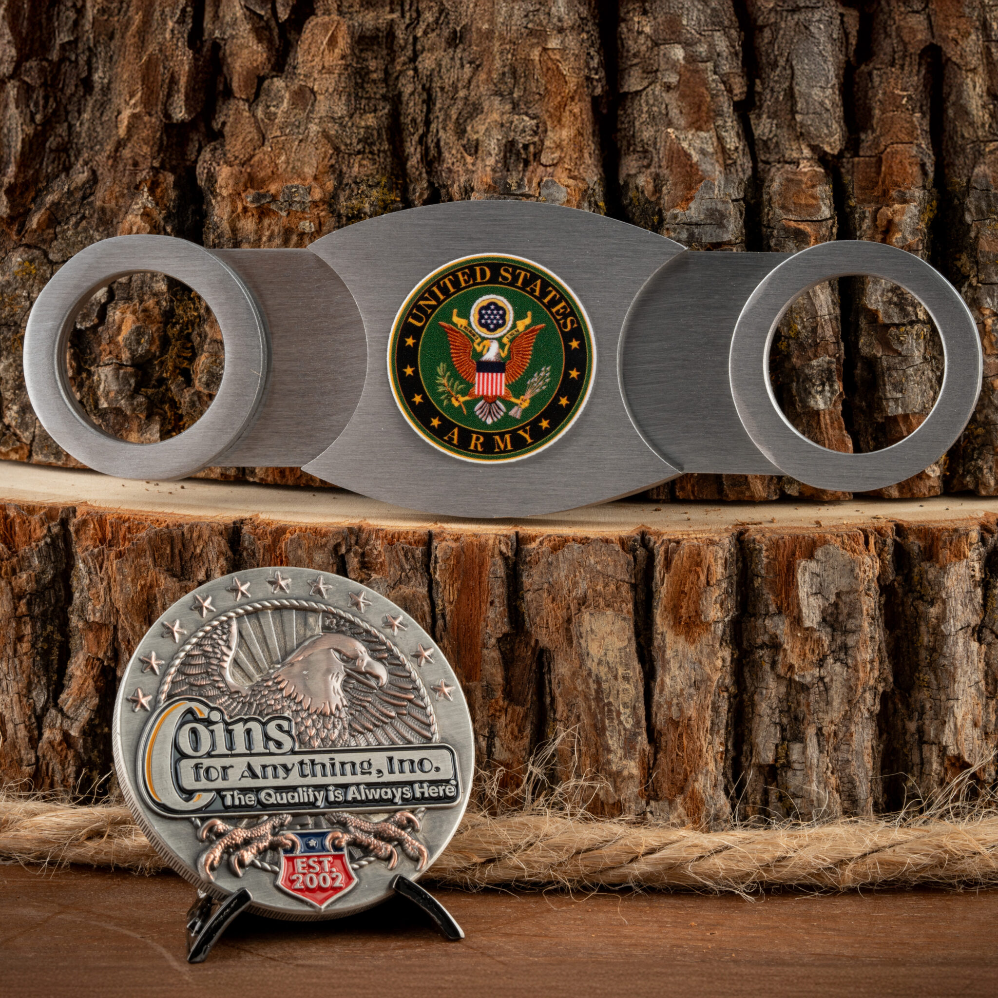 Army Cigar Cutter - Closed back design - Coins for Anything, Inc.